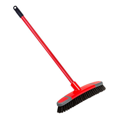 2 x Red Hard Floor Long Handle Deck Brooms Ideal For All Indoor Rooms ...