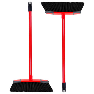 2 x Red Hard Floor Long Handle Stiff Brooms Ideal For All Indoor Rooms ...