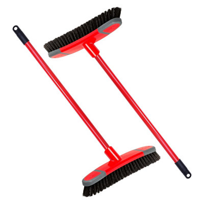 2 x Red Long Handled Deck Broom Great For Sweeping Up Hard Floors ...