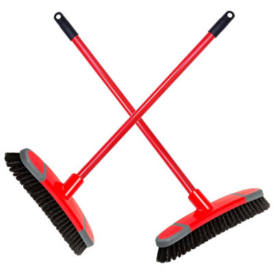 2 x Red Long Handled Deck Broom Great For Sweeping Up Hard Floors ...