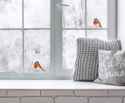 2 x Robins Watercolour Christmas Window Stickers Children's Kids Window ...