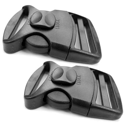 2 x Side Release Buckles, Heavy-Duty with a Lock Slider, Black Plastic ...