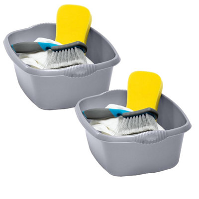 2 x Silver Home Kitchen Essential Multipurpose Rectangular Washing Up Bowls