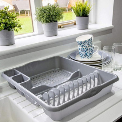 2 x Silver Large Dish Drainer Counter Racks With Integral Handles