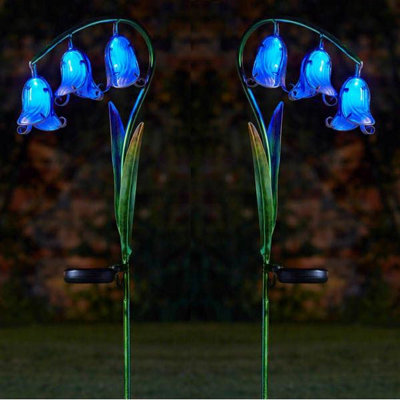 2 x Smart Garden Bluebell Blue Flower Glass Solar Stake Light Garden ...