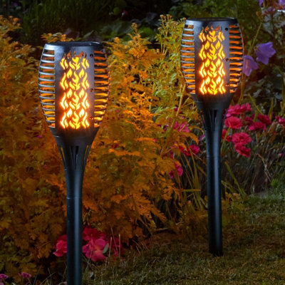 2 x Smart Garden Solar Cool Flame Torch Light Stake Bollard Lantern LED ...