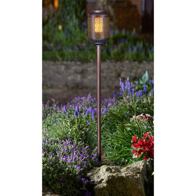 2 x Solar Powered Bronze Effect Flaming Torches - Decorative Garden ...
