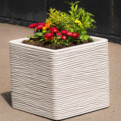 2 x Square Amalfi Stone Effect Flower Planters Ideal For Home, Gardens ...