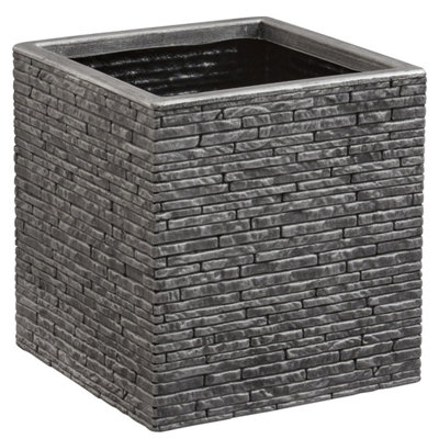 2 x Square Brick Slate Effect Patio Planters Pewter Grey Large Garden ...