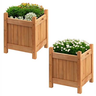 2 x Square Planters Wooden Garden Planters Flower Plant Pot Raised