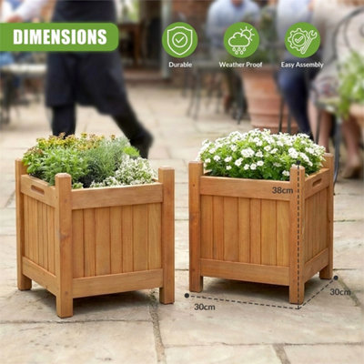 2 x Square Planters Wooden Garden Planters Flower Plant Pot Raised