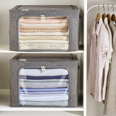 2 x Stackable Foldaway Grey Storage Boxes - Sturdy Clothes Organiser ...