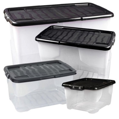 2 x Stackable & Strong Durable 10 Litre Curve Plastic Storage Boxes ...