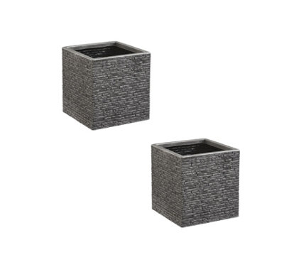 2 x Strata 32cm Brick Effect Square Planter GN686-PEW-ST Grey Planter