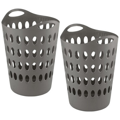 2 x Tall Large Grey Plastic Flexi Laundry Baskets For Utility Rooms ...