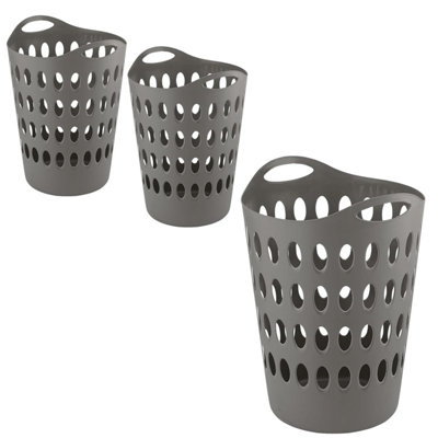 2 x Tall Large Grey Plastic Flexi Laundry Baskets For Utility Rooms ...