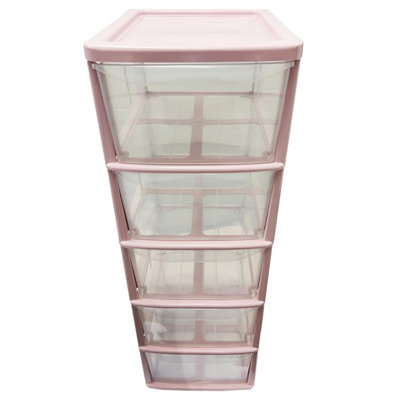 2 x Tall Pink Storage Tower Units With 5 Large Spacious Clear Plastic ...