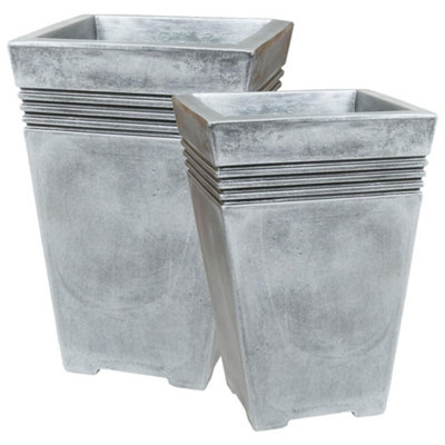 2 x Tall Venice Planters Lightweight Grey Flower Pots For Home, Garden ...