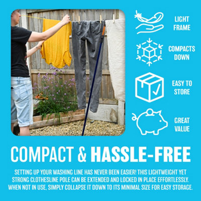 2 X Telescopic Clothes Line Prop Extending Washing Metal Pole Extendable