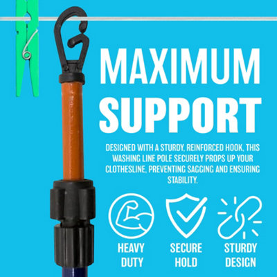 2 X Telescopic Clothes Line Prop Extending Washing Metal Pole Extendable