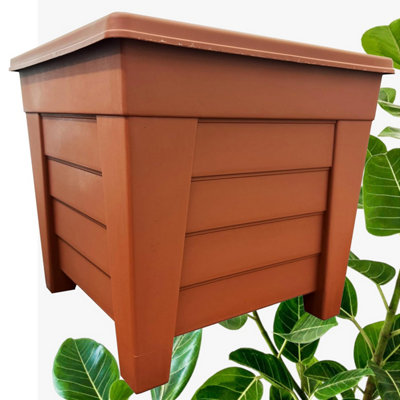 2 x Terracotta 33cm Indoor Outdoor Square Garden Flower Plant Pot For ...