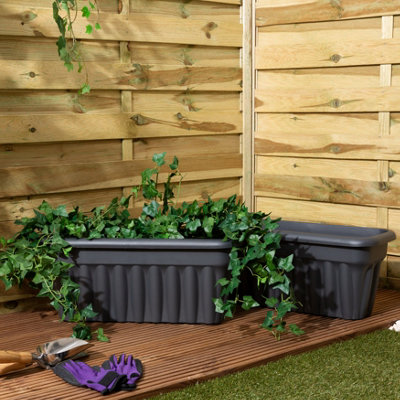 2 x Wham Vista 60cm Rectangular Recycled Plastic Trough Slate | DIY at B&Q