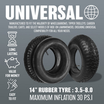 2 X Wheelbarrow Wheel Inner Tube And Barrow Tyre 3.50-8 Rubber ...