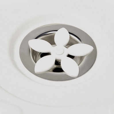 2 x White Flower Shaped Plug Covers - Keep Bath, Shower & Sink Plug ...