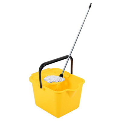 2 x Yellow 12L Mop & Bucket Set For Cleaning Hard Floors Complete With ...