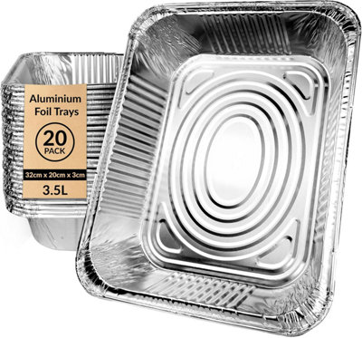 20 ALUMINIUM FOIL TRAYS 32X25X7CM - LARGE DISPOSABLE BAKING TRAYS ...