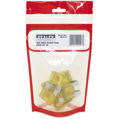 20 Amp MAXI Blade Fuse Pack - 10 Automotive Circuit Fuses for Vehicles