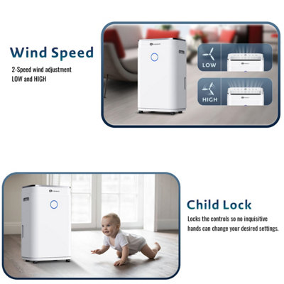 20 Litre Dehumidifier with Ioniser Continuous Drainage Hose and Sleep Mode