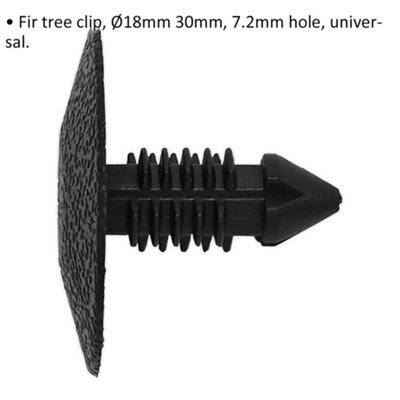 20 PACK Black Fir Tree Clips - 18mm x 30mm - 7.2mm Hole - Universal Fitting