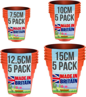 20 Pack Plastic Plant Pots Mixed Sizes Made in UK 7.5, 10, 12.5, 15cm ...