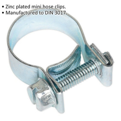 20 PACK Zinc Plated Mini Hose Clip - 15 to 17mm Diameter - Hose Pipe ...