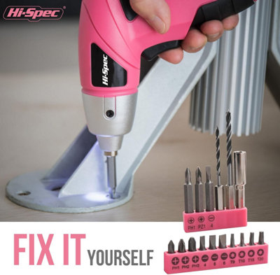 20 PC Pink Hand Tools Set With Cordless Screwdriver in a Bag and Ideal ...