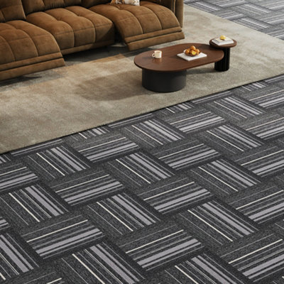 20 Piece Dark Grey Square Carpet Tiles, 50cm x 50cm, Scratch Resistant ...