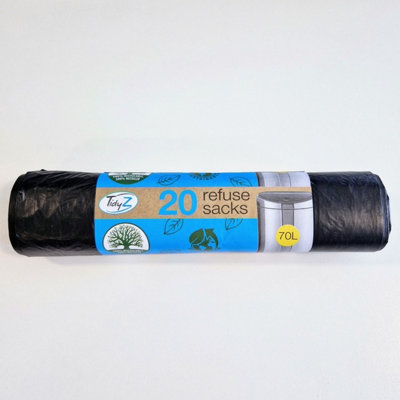 20 Recyclable Black Bin Bags Household Refuse Sacks 70L Rubbish Waste ...