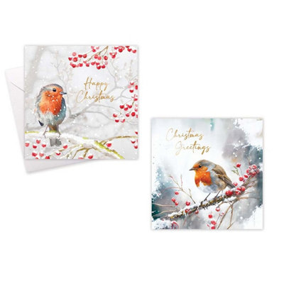 20 Robin Christmas Cards Tradtional Red Robin Greeting Cards With ...