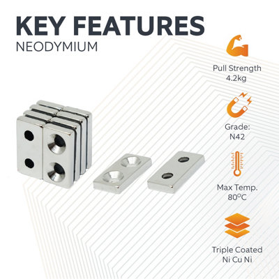 20 x 10 x 3mm thick Neodymium Countersunk Magnets & Screws - North ...