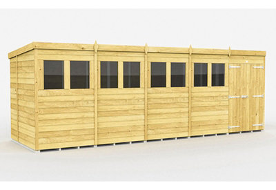 20 x 6 Feet Pent Shed - Double Door With Windows - Wood - L178 x W589 x ...