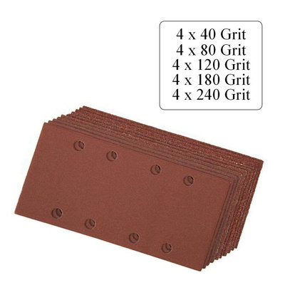20 x Mixed Grit Hook & Loop Punched 1/3 Sanding Sheets 93 x 190mm ...
