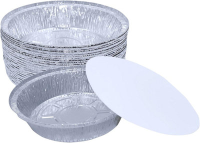 20 x Round Foil Trays with Paper Lids 900ml 18.5cm , Large Aluminium ...