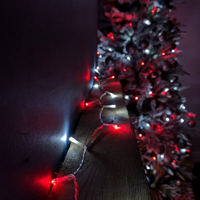 200 LED 16m Christmas Outdoor Function Lights Timer Clear Cable in Red ...