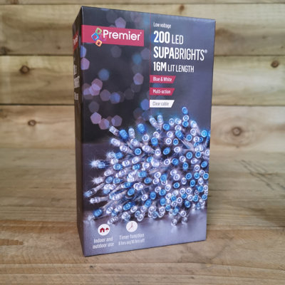 200 LED 16m Premier Christmas Outdoor Function Lights Timer Clear Cable ...