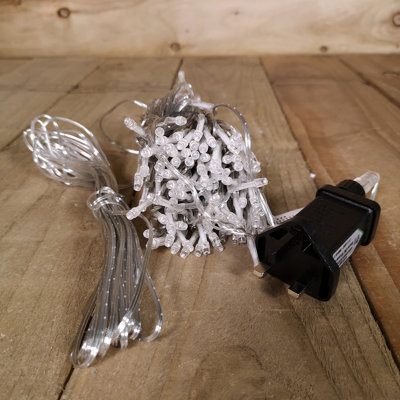 200 LED 16m Premier Christmas Outdoor Function Lights Timer Clear Cable Blue & White