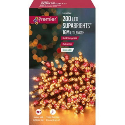 200 LED Christmas Tree Timer Lights Premier Multi Action Red & Vintage ...