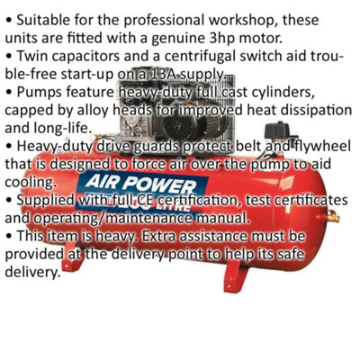 200 Litre Belt Drive Air Compressor with 3hp Motor and 1/2 Inch BSP Outlet
