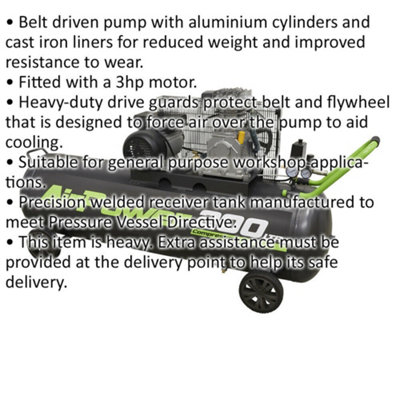 200 Litre Mobile Belt Drive Air Compressor with 3hp Motor and Quick ...