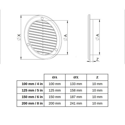 200 mm / 8 in White Round Air Vent Grille Duct Cover with Fly Screen ...